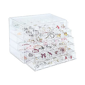 Zuiaso Acrylic Jewelry Box with 5 Drawers, 120 Compartments Transparent Storage Box, Transparent Display Stand for Earrings, Necklaces, Rings and Bracelets