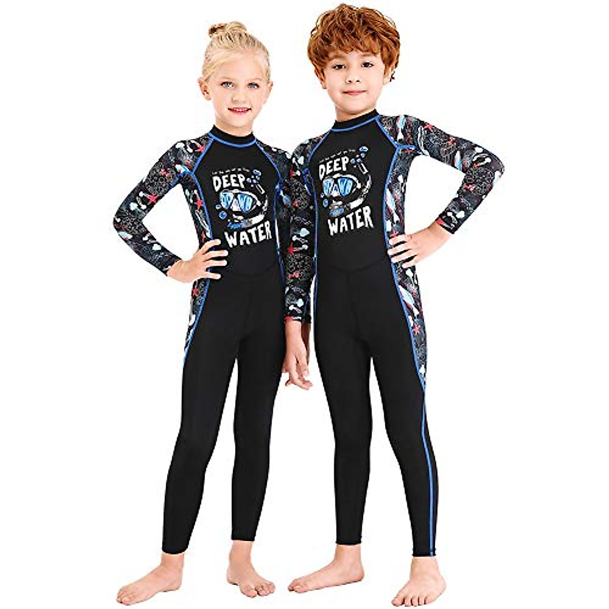 Full Body Kids Swimsuit One Piece Rash Guard Long Sleeve Wetsuit Skin for Girls Boys Children, Sunsuit Swimwear UPF 50+ UV Sun Protection Quick Dry for Beach Water Sports (Boy Black, S)