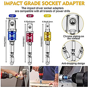 MXiiXM Flexible Drill Bit Extension Hex Shank Kit, Universal Socket Wrench Tools, 105° Right Angle Drill Attachment, 1/4 3/8 1/2" Rotatable Socket Adapter Set, Drill Bit Holder Screwdriver with Box