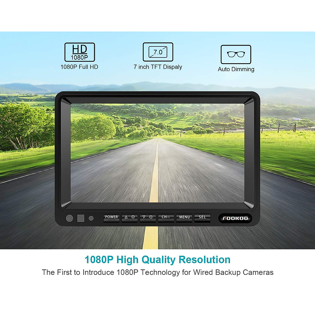 FOOKOO Ⅱ HD Backup Camera System Kit,7''1080P Reversing Monitor+IP69 Waterproof Rear View Camera,Sharp CCD Chip, 100% Not Wash Up,Truck/Semi-Trailer/Box Truck/RV (FHD1-Wired)