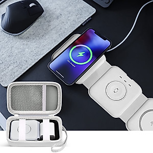 Travel Case for UCOMX for Nano/for Iseyyox/for LISEN/for RTOPS 3 in 1 Wireless Charger, Foldable Magnetic Charging Station Storage Holder Bag for Fast Charge Pad Cable and Adapter, White-Box Only