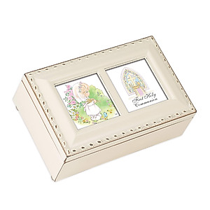 Cottage Garden Precious Moments First Communion Girl Ivory Petite Music Box/Jewelry Box Plays Jesus Loves Me