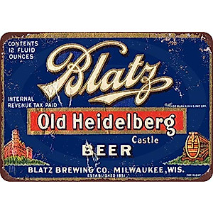 HomDeo for Farm Gym Man Cave Patio Home Laundry Room Basement Funny Wall Decor Tin Sign 8" x 12" Metal Signs Vintage Blatz Old Heidelberg Beer Vintage Look