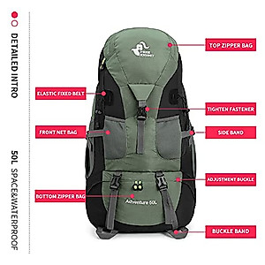 Bseash 50L Water Resistant Hiking Backpack, Lightweight Outdoor Sport Daypack Travel Bag for Camping Climbing Touring (Army Green - with shoe compartment)
