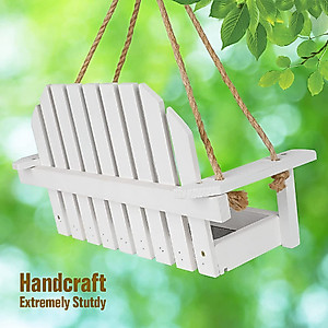 Solution4Patio White Swing Wild Bird Feeder for Outside, Metal Mesh Bottom, Cute Bench Bird Feeder or Squirrel Feeder for Yard, Porch Decoration, Large Capacity, Easy to Fill & Clean, #8455