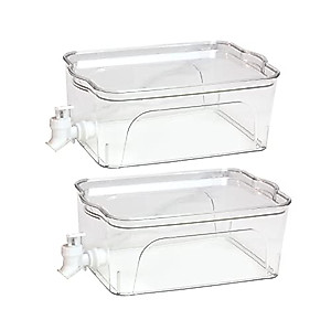 Kcgani 2Pcs Beverage Dispenser Cold Kettle with Spigot and Tray, 3L/0.8Gallon Stackable Iced Juice Milk Lemonade Mini Bucket, Small Refrigerator Plastic Container for Home Kitchen Party Bar