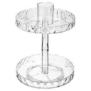mDesign Spinning 2-Tier Lazy Susan Makeup Turntable Storage Center Tray - Rotating Organizer for Bathroom Vanity Counter Tops, Dressing Tables, Cosmetic Stations, Dressers - 10" Round - Clear