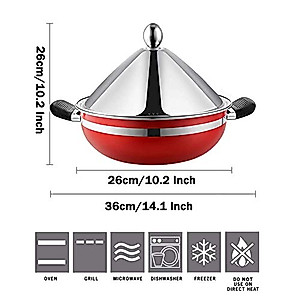 Casserole Dish with Lid Soup Pot Multi-Ply Clad Stainless Steel Tagine, Cooking Tagine Medium Lead Free Tangine with Silicone Gloves, 26Cm Tajine for Different Cooking Styles