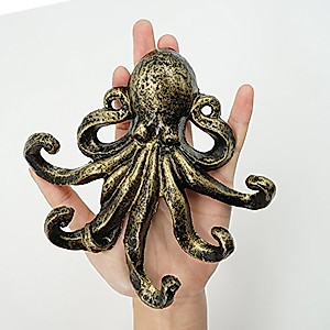 HERNGEE Octopus Key Hooks for Wall, Antique Bronze Cast Iron Decorative Wall Hook Animal Coat Hooks