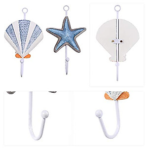 Cabilock 2Pcs Mediterranean Wall Hooks Clothes Hooks Sea Shell Coats Hat Key Rack Towels Hangers Nautical Decorative Hooks for Home Bedroom Beach Coastal Ornaments