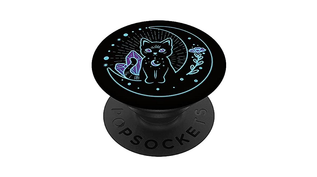 Mystical Witchy Black Cat PopSocket - Goth Kawaii Crystal Design