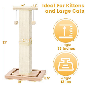 HelpCat Cat Scratching Post, 33" Tall Cat Scratching Post, Heavy Duty Cat Scratching Post with Ball Track and Hanging Ball, Scratching Posts for Indoor Cats Adults