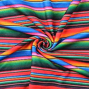 David Angie Colorful Ethnic Stripe Printed Double Brushed Polyester Fabric Soft Smooth 4 Way Stretch Knit Fabric by The Yard for Dress Sewing (Colorful)