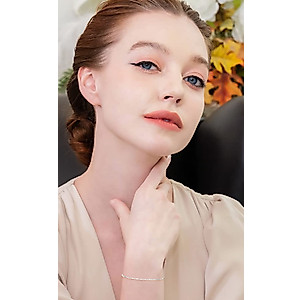 SEA OF ICE Sterling Silver 1mm Diamond-Cut Bead Station Rolo Chain Bracelet for Women, Size 7.25"