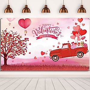 Valentine's Day Backdrop Valentine Backdrop Background for Photography Happy Valentine's Day Backdrop Banner Photo Booth Props Red Heart Backdrop for Mother's Valentine's Day Decoration (Truck)