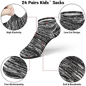 Poroka 24 Pairs Kids' Low Cut Socks Half Cushion Kids Ankle Socks Unisex Boys Girls Socks for Kids Toddlers