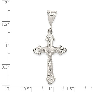 Solid 925 Sterling Silver Diamond-Cut Cross Pendant Crucifix Charm 1.5" - 41mm x 18mm - Jewelry Gifts For Women Wife Mom Gifts For Men Husband