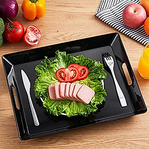 i BKGOO Black Large Tray,Melamine Serving Tray with Handles, Set of 2 Rectangular Tray for Food Organizer,Breakfast, Lunch, Dinner 15.5 x 12.2 x 1.6 inch