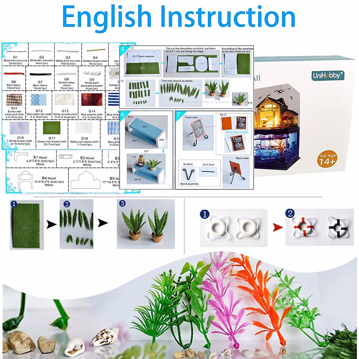 UniHobby DIY Miniature Dollhouse Kit,UniHobby DIY Dollhouse kit Tiny House Wooden Toy Gift with Furniture Dust Proof LED Lights for Adults