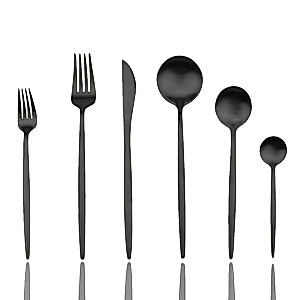 JASHII Luxury Black Flatware, Silverware Sets, 24-pieces Elegant Cute 18/10 Stainless Steel Silverware Set for Eating Home Kitchen Hotel Restaurant, Service Sets for 4 People, Dishwasher Safe