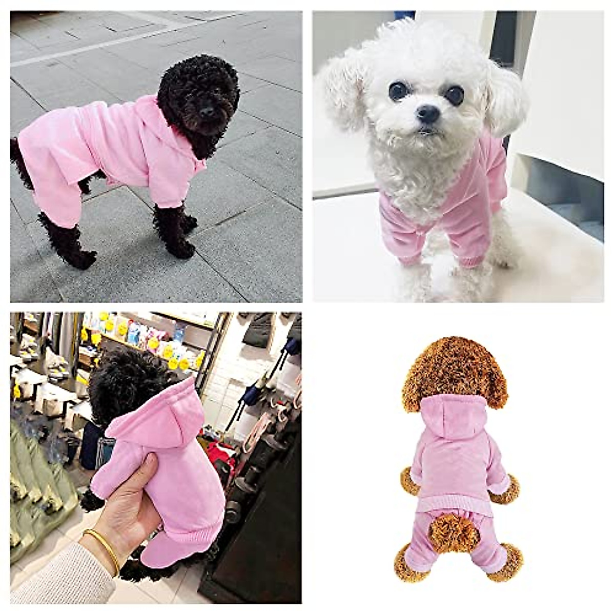 3 Pack Dog Hoodie, Pet Jumpsuit Fleece Sweatshirt with Buttons, Dog Clothes, Dog Cold Weather Coats, Winter Warm Cotton Puppy Hoodie 4 Legs Dog Clothes for Small Medium Dogs Boy Girl Black Grey Pink
