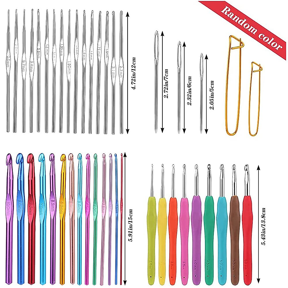 72 Pcs Crochet Hooks Set, Crochet Hooks Kit Plus Large Eye Blunt Needles Ergonomic Yarn Knitting Needles Marking Clips Tools Set with Crochet Needle Accessories