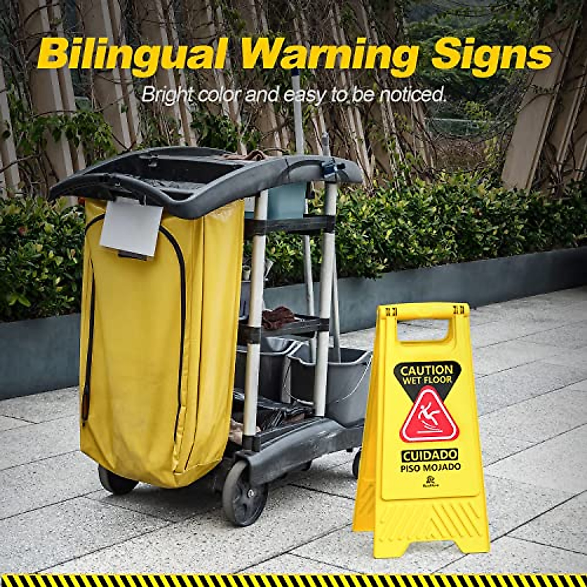 RoadHero 2 Pack Wet Floor Sign, 2-Sided Yellow Caution Signs, Bilingual Collapsible Warning Signs for Commercial Use 24"