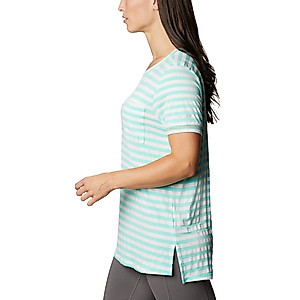 Columbia Women's Slack Water Knit Pocket Tee, Mint Cay Stripe, X-Large