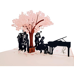 iGifts And Cards Smooth Jazz Band 3D Pop Up Greeting Card - Cool Music Lovers Presents, Awesome Cherry Blossom Tree, Inspirational Notes, Cool Teacher Gift, Happy Birthday Celebration