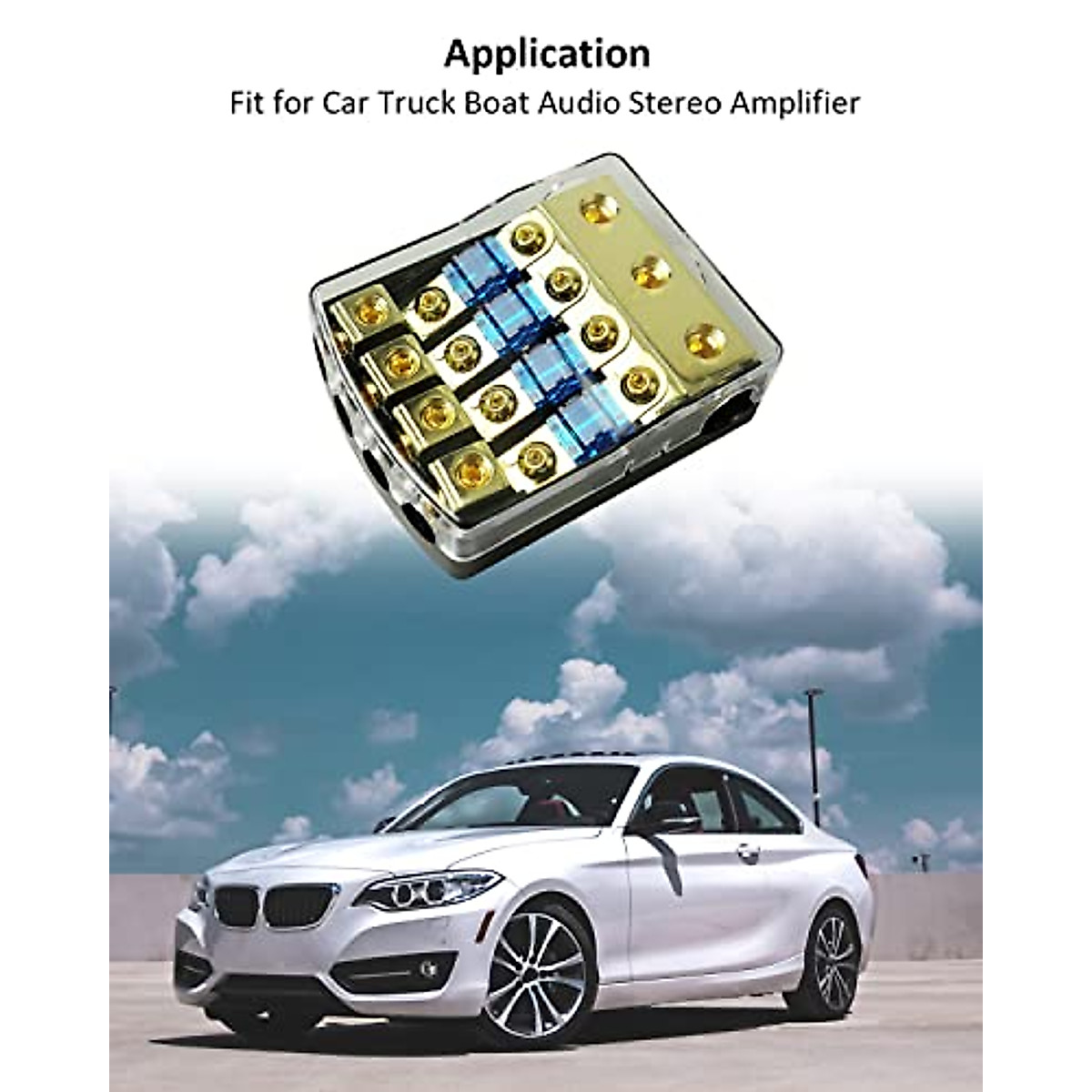 Mini ANL Fuse Holder, Auto Fuse Distribution Block 12V 0/2/4 Gauge in to 4/8 Gauge Out for Car Audio Amplifier Copper Wiring Module, 60Amp 4-Way