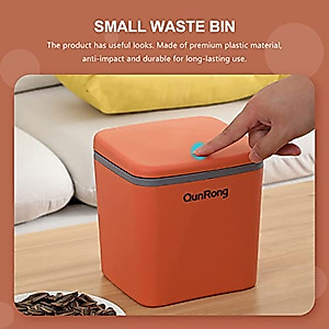 STOBOK Can: Powder with Bathroom Bedroom Desktop Lovely Desk Top Lid Can Multi- Small Pot Orange Garbage Rubbish Home Bin Automotive Bucket Dustbin Container Press Kitchen