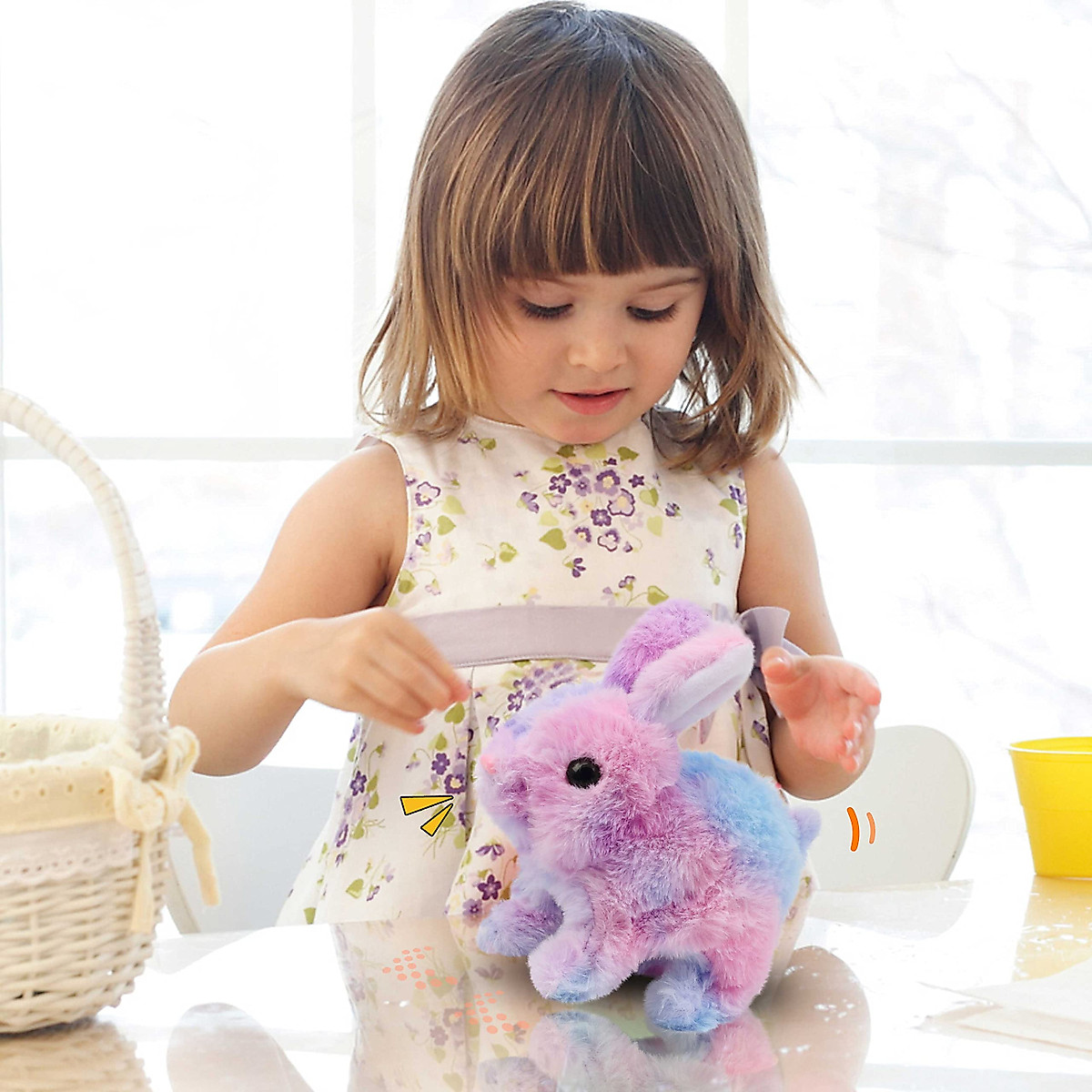 Easfan Easter Rabbit Pink Plush Jumping Spotted Rabbit Talking Hopping Ears Nose Moving Educational Plush Toy Singing Shaking Glowing Interactive Toy Electric for Toddlers Kids