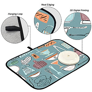 Summout Reversible Microfiber Dish Drying Mat for Kitchen Counter, Water Absorbent Heat Resistant - Kitchenware Set - Medium 16x18 Inches - 1 Pack