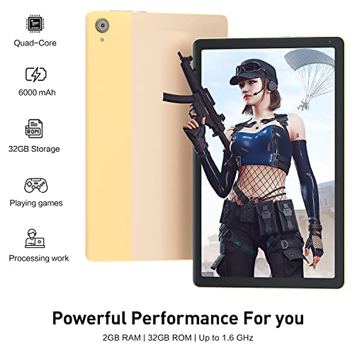 Coolfan 10.4 inch 32GB Tablet Android 11 Quad Core 6000mAh 1332x800 HD IPS Tablets (Gold)