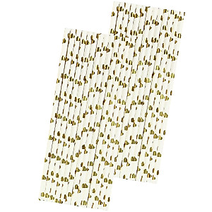 Gold Heart Paper Straws - Gold and White Foil - Wedding Supply - Pack of 50