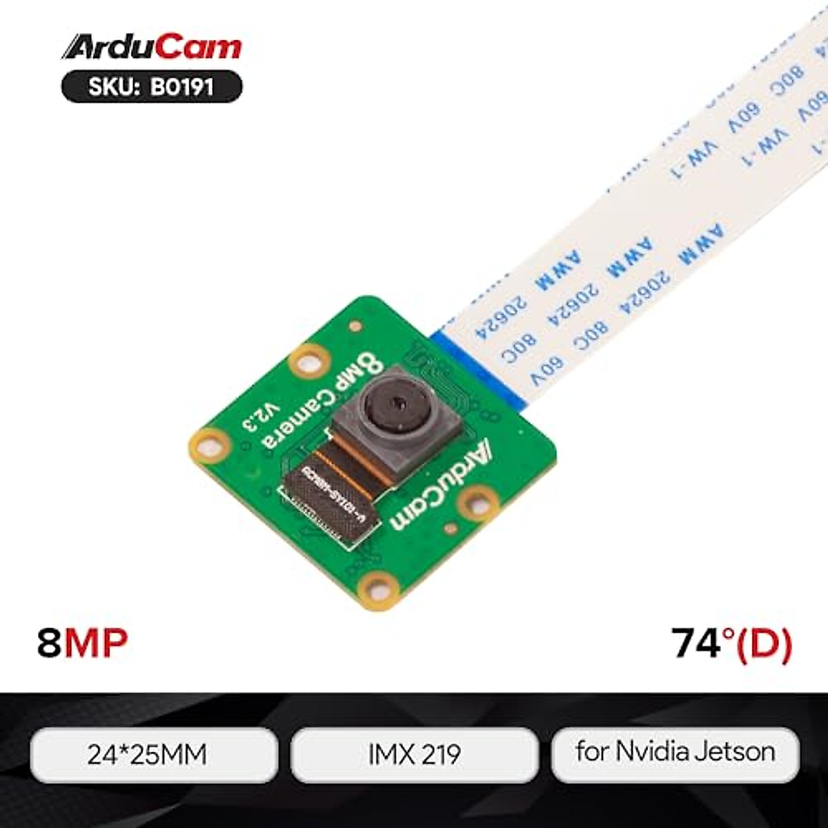 Arducam 8MP IMX219 Camera Module Compatible with NVIDIA Jetson Nano/NX and NVIDIA Orin NX/AGX Orin, Fixed Focus