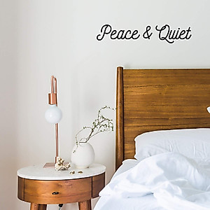 Vinyl Wall Art Decal - Peace & Quiet - 3.5" x 18" - Trendy Cute Motivational Good Vibes Quote Sticker for Selfcare Bathroom Closet Mirror Boutique Beauty Salon Kids Room Playroom Office Decor (Black)