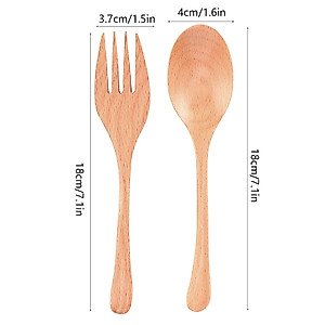 MISNODE 2Pcs Wooden Spoon Set Spoon Fork Set for Eating Mixing Stirring, Sauce Spoon Japanese Style Tableware Kitchen Utensil for Home Kitchen Restaurant