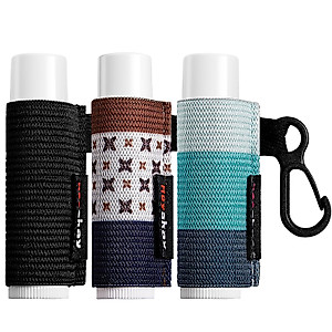 HEYSKAY Lip Balm Holder Sleeves Keychain Chapstick Elastic Sleeves (Black/light blue strip/dark blue strip) 3 Count (Pack of 1)