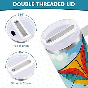 Nexawaveo Boy Kite Flying Tumbler With Handle And Straw 30-40oz Insulated Tumbler Cups With Lid Stainless Steel for Cold Water and Drinks for School Work Sports Car Travel and Weekends