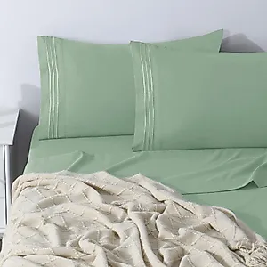 CozyLux Hotel Luxury Full Bed Sheets Set - 1800 Series 4-Piece Embroidered Microfiber Sheets, Double Brushed, 16" Deep Pocket, Soft and Wrinkle-Resistant, Sage Green