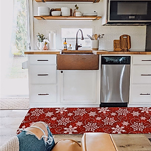 Briskdecor Kitchen Rugs - Winter Christmas Snowflake Red Cushioned Anti Fatigue Comfort Standing Kitchen Rugs for Floors, Non-Skid Waterproof Kitchen Mat, 20"x24"+20"x48"