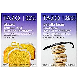 Tazo Dessert Inspired Flavored Tea 2 Flavor Variety Bundle, (1) each: Glazed Lemon Loaf and Vanilla Bean Macaron (15 Count)