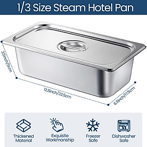 Zubebe 16 Pack Hotel Pan with Lid 4 Inch Deep Steam Table Pan 0.9 mm Thick Stainless Steel Pans Anti Steam Commercial Food Pans for Restaurant Buffet Event Catering Supplies (1/3 Size x 4 Inch Deep)