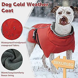 BRKURLEG Dog Jacket Winter Coat,Turtleneck Reflective Dog Cold Weather Coat with Fleece Lining,Waterproof Warm Padded Doggy Waistcoat,Adjustable Neck Chest Girth Dog Windbreaker Vest for All Breeds