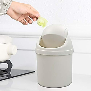 Qskely 2 L Plastic Mini Desktop Trash Can, Tiny Waste Bin with Swing-Top Lid, White