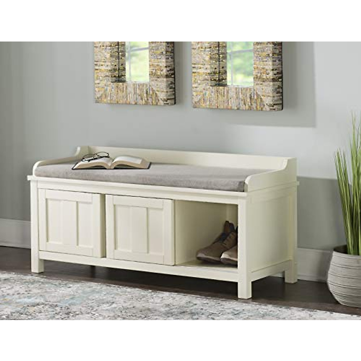 Linon Micah White Storage Bench