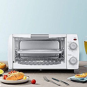 COMFEE' Toaster Oven Countertop, 4-Slice, Compact Size, Easy to Control with Timer-Bake-Broil-Toast Setting, 1000W, White (CFO-BB102)