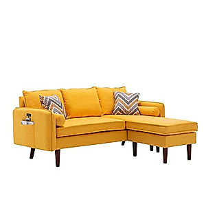 Lilola Home Mia Yellow Sectional Sofa Chaise with USB Charger & Pillows