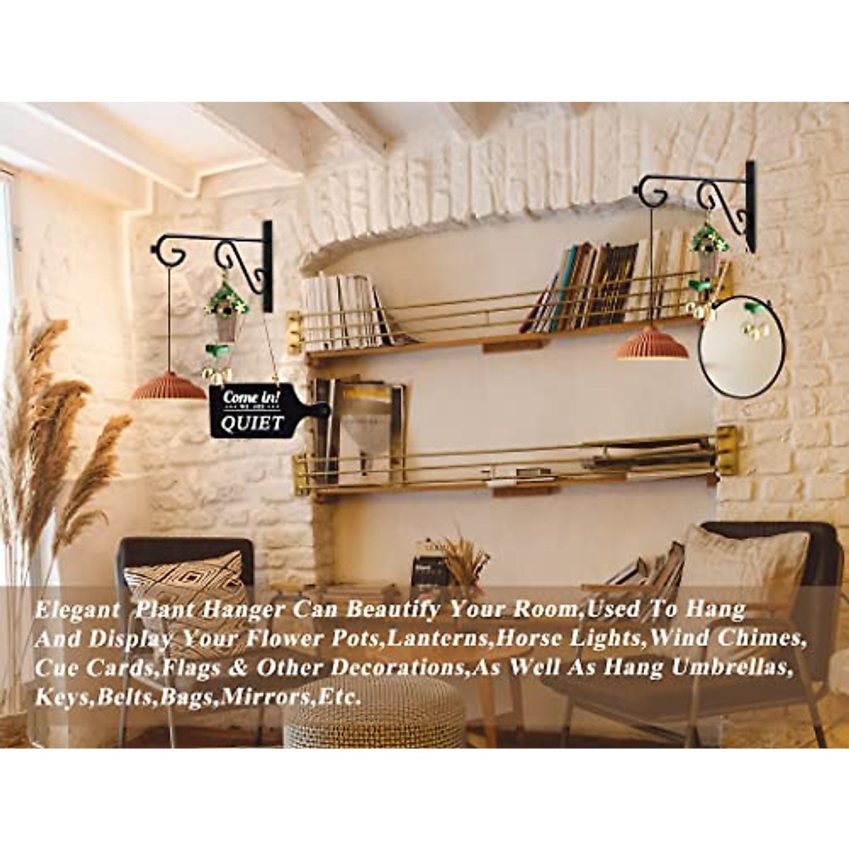 KEHOUXRE Plant Hanger Hook,2 Pcs Plant Bracket,6in Metal Wall Plant Hook for Outdoor or Indoor Planters,Bird Feeders,Decorative Plant Wall Hanger